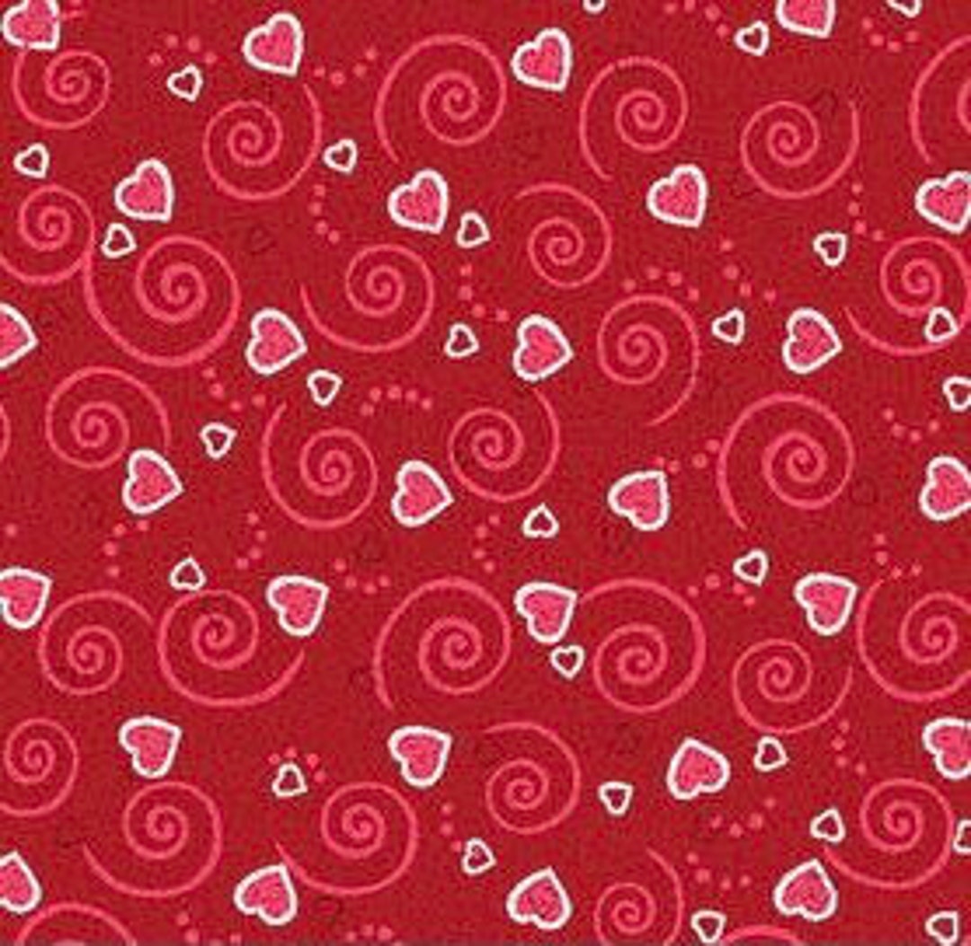 Valentines Fabric, Hearts N Scrolls Red Glitter Valentine's Day Fabric ...