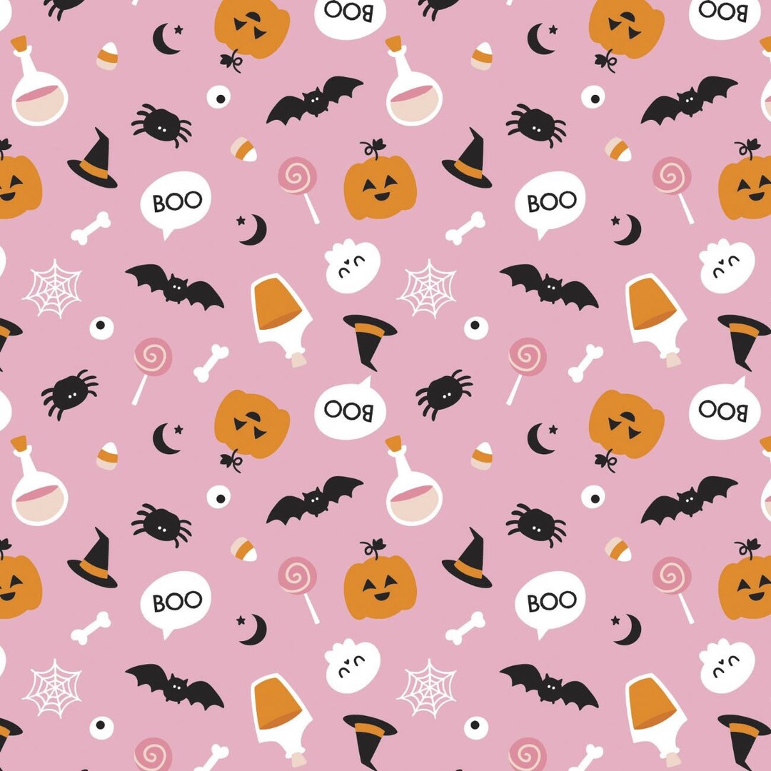 Halloween Fabric, Hey Boo Fabric, Hey Boo Spooky Season Fabric on Pink ...