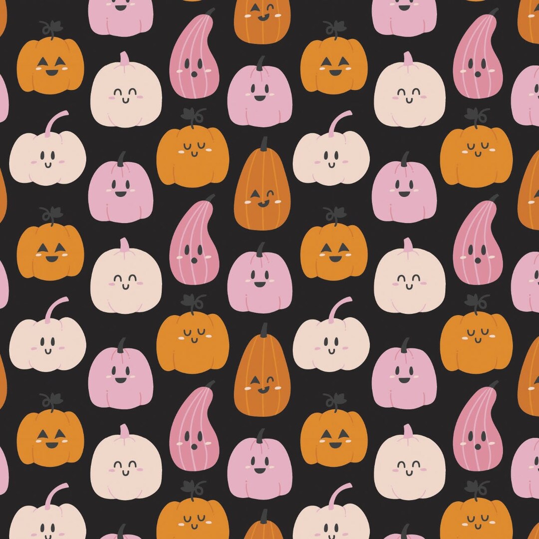 Halloween Fabric, Hey Boo Fabric, Hey Boo Cute Gourds Fabric on Black ...