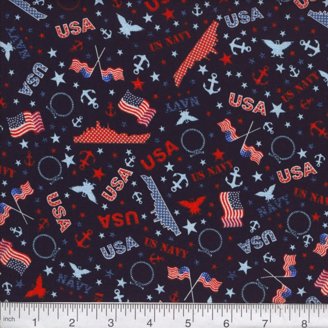 U.S. Navy Fabric, Military Fabric, Patriotic Fabric, Red White and Blue ...