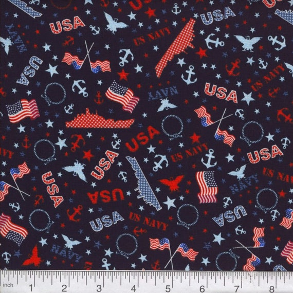 U.S. Navy Fabric Military Fabric Patriotic Fabric Red White | Etsy