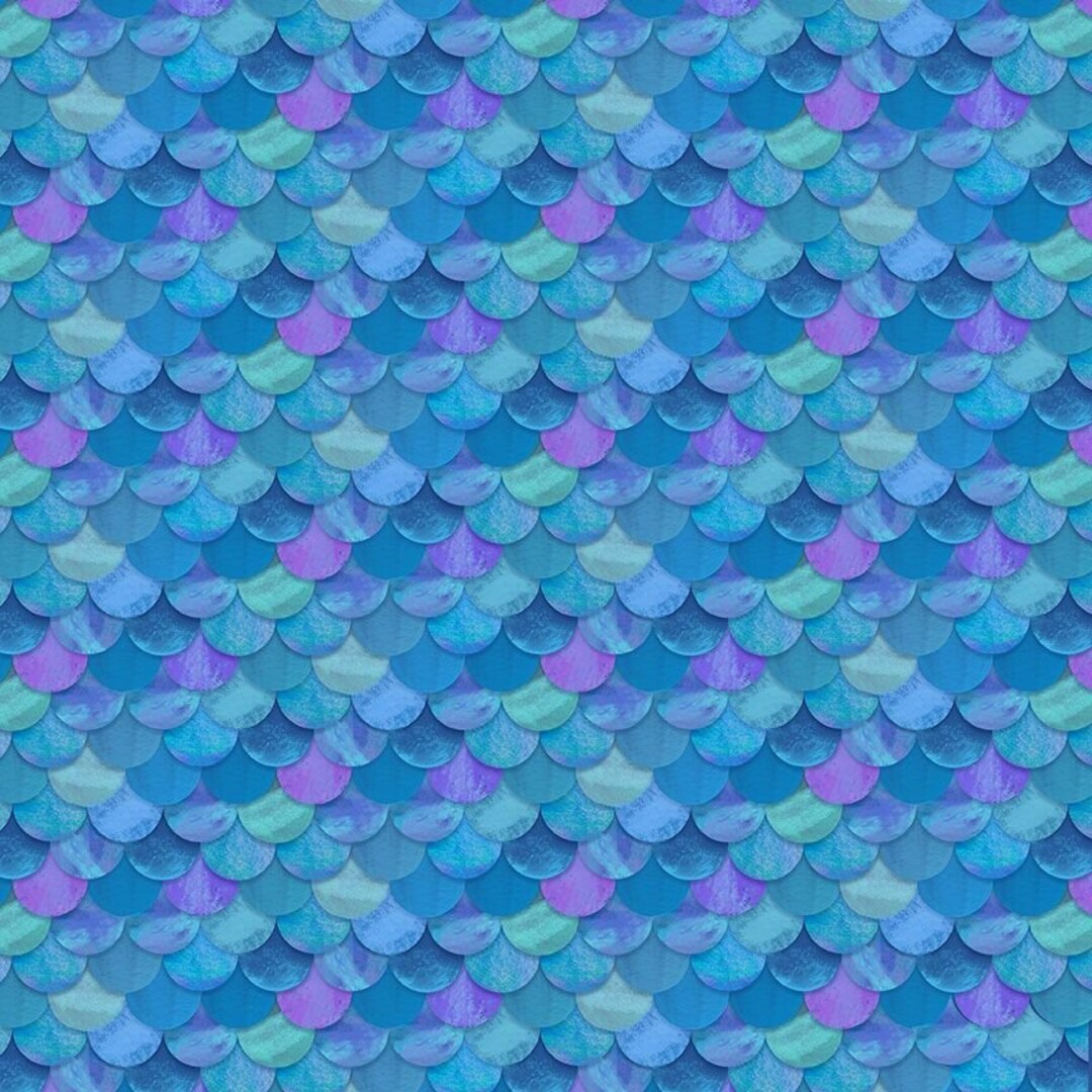 Mermaid Scales Fabric, Mermaid Fabric on Blue by Timeless Treasures ...