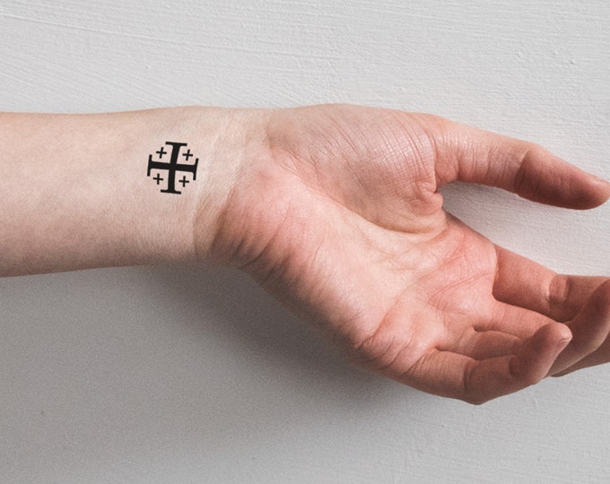 Jerusalem Cross Dainty Temporary Tattoo Pilgrim Catholic - Etsy