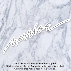 Warrior Large Temporary Tattoo Script Calligraphy Cursive Flowing Text ...