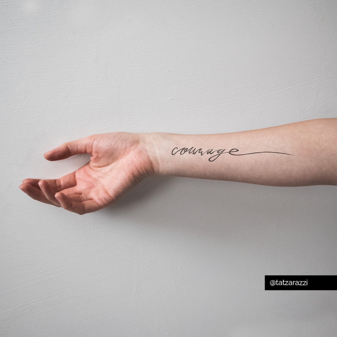 Courage Large Temporary Tattoo Script Calligraphy Cursive Flowing Text ...