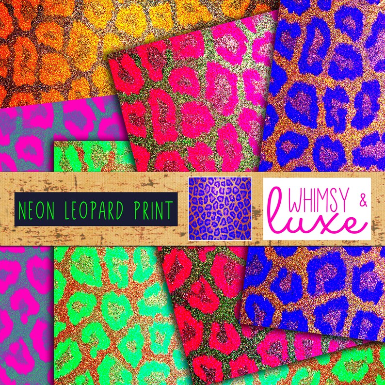Set of 5 Instant Download PRINTABLE Neon Glitter Leopard - Etsy