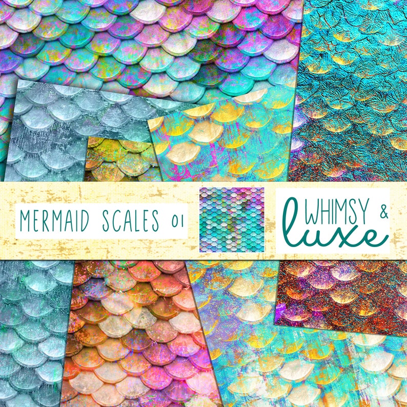 Set of 5 Instant Download PRINTABLE Faux Iridescent Mermaid Scale ...