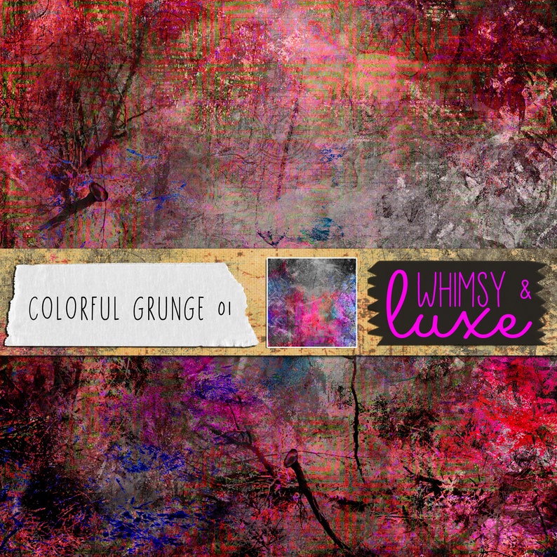 Set of 5 Instant Download PRINTABLE Abstract Colorful Grunge Digital ...