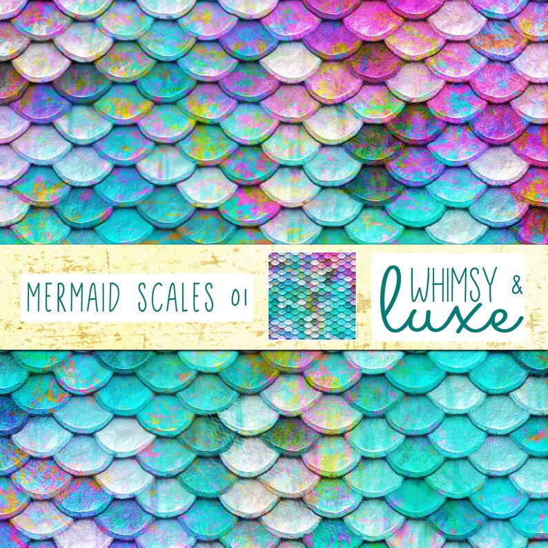 Set of 5 Instant Download PRINTABLE Faux Iridescent Mermaid Scale ...