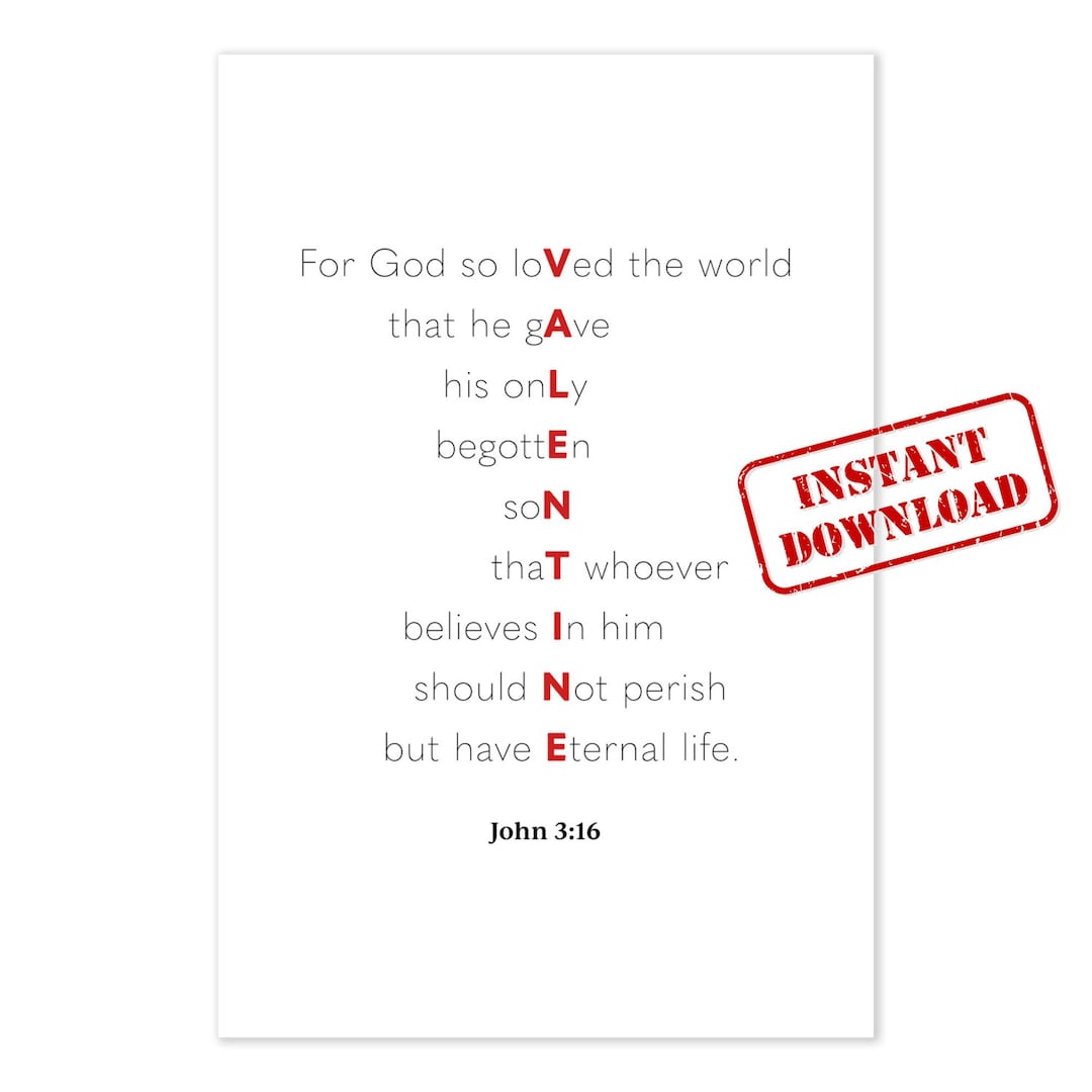 Digital Download God's Valentine Poster Bible Verse John 3:16 Wall Art ...