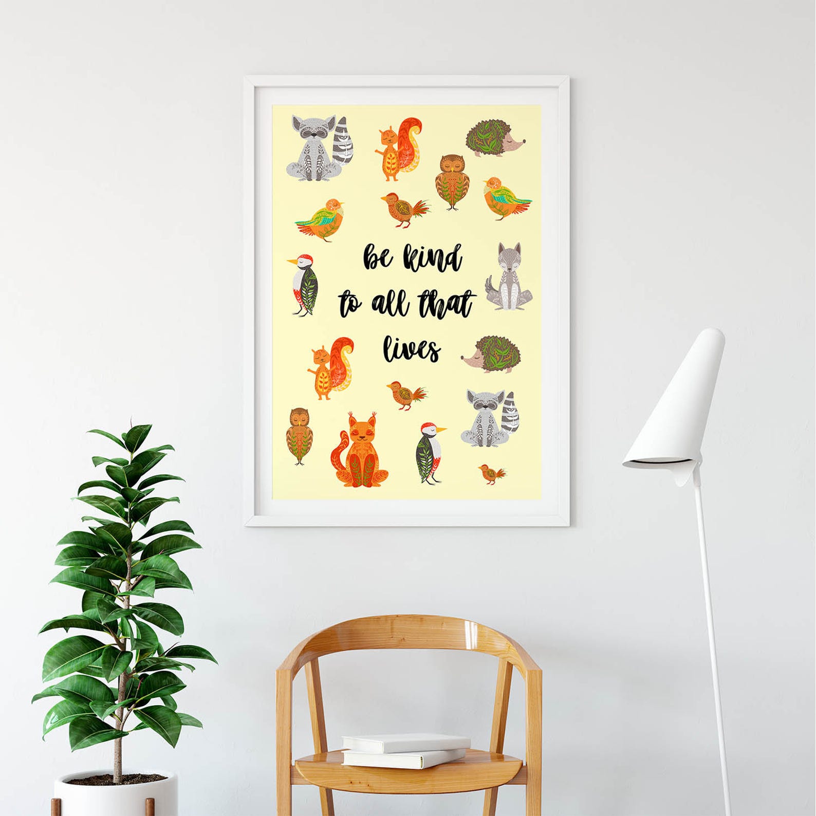Be Kind to All That Lives Poster Cute Animal Rights Art | Etsy