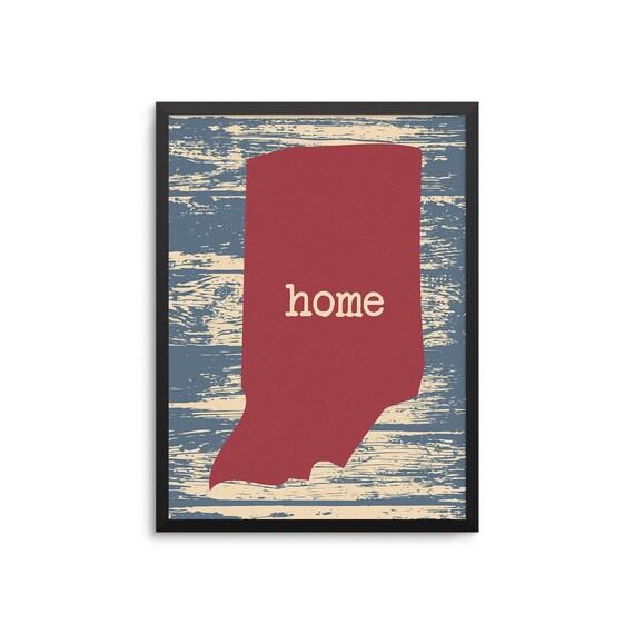 Indiana Home State Poster Hoosier State Rustic Map Art | Etsy