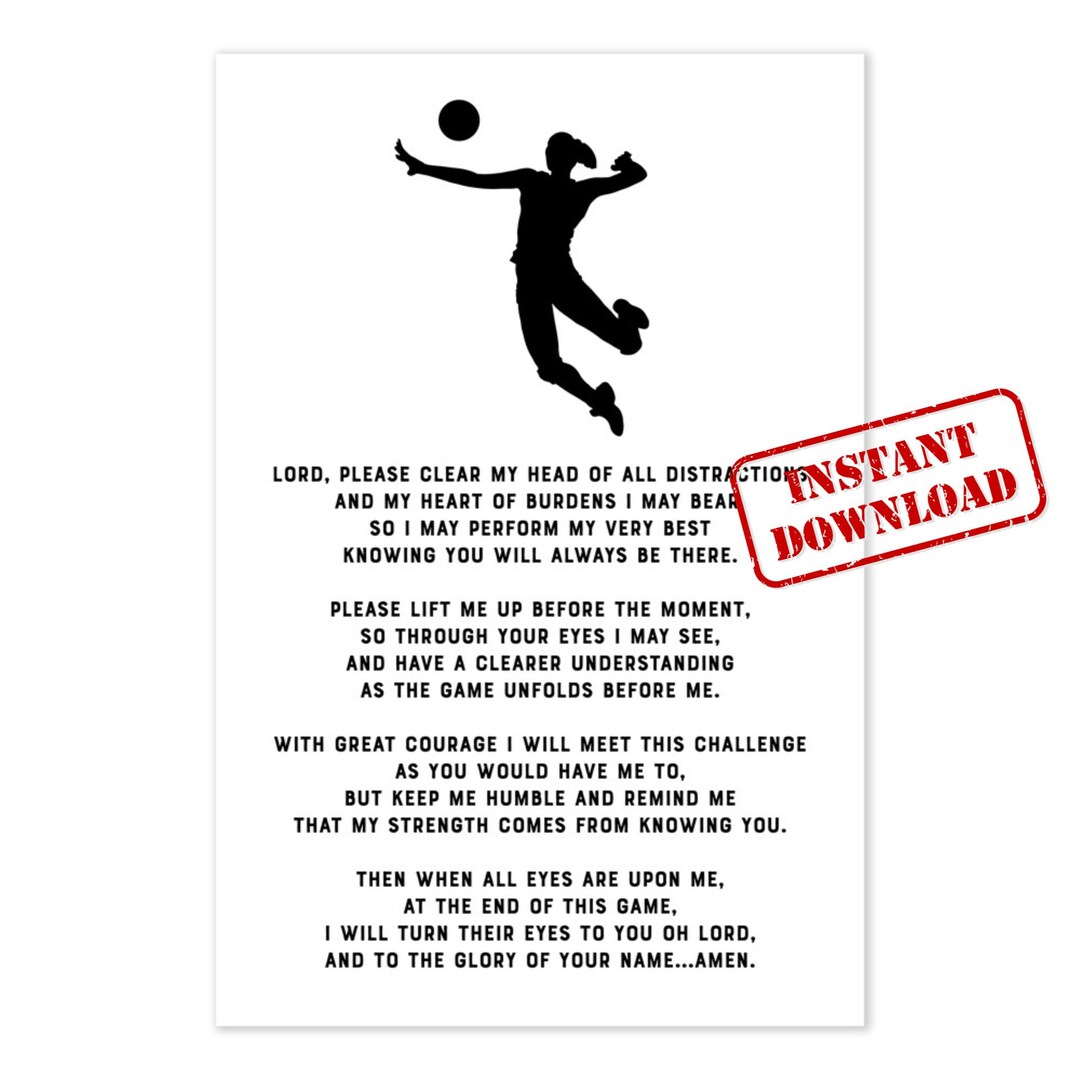 Digital Download Volleyball Prayer Poster Athletes Prayer Wall Art DIY ...