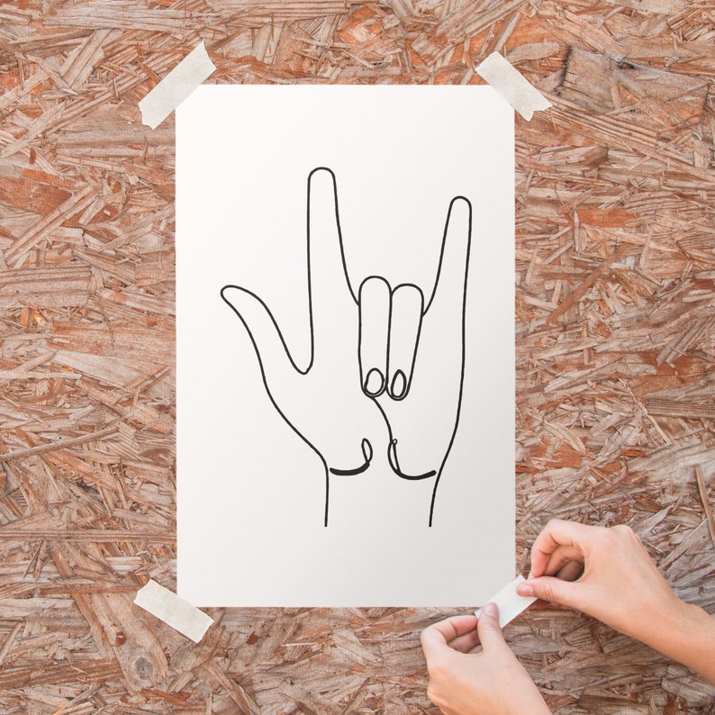 I Love You Sign Language Line Art Poster - Etsy