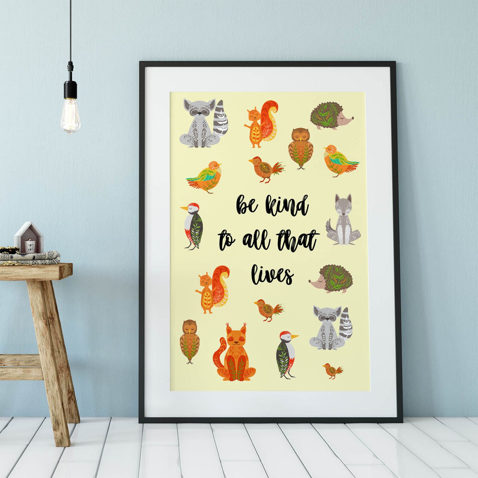 Be Kind to All That Lives Poster Cute Animal Rights Art | Etsy
