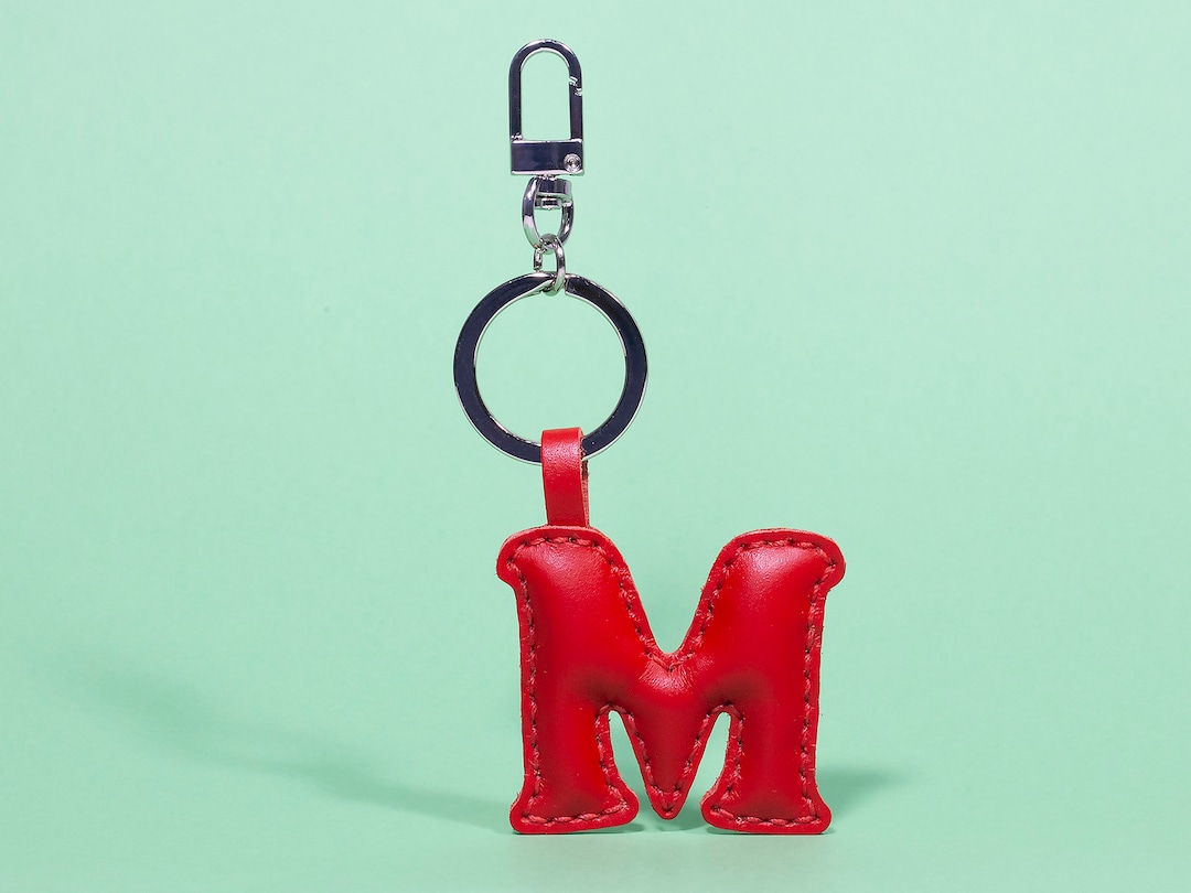 Letter M Leather Bag Charm - Personalized Initial Keychain - Handmade ...