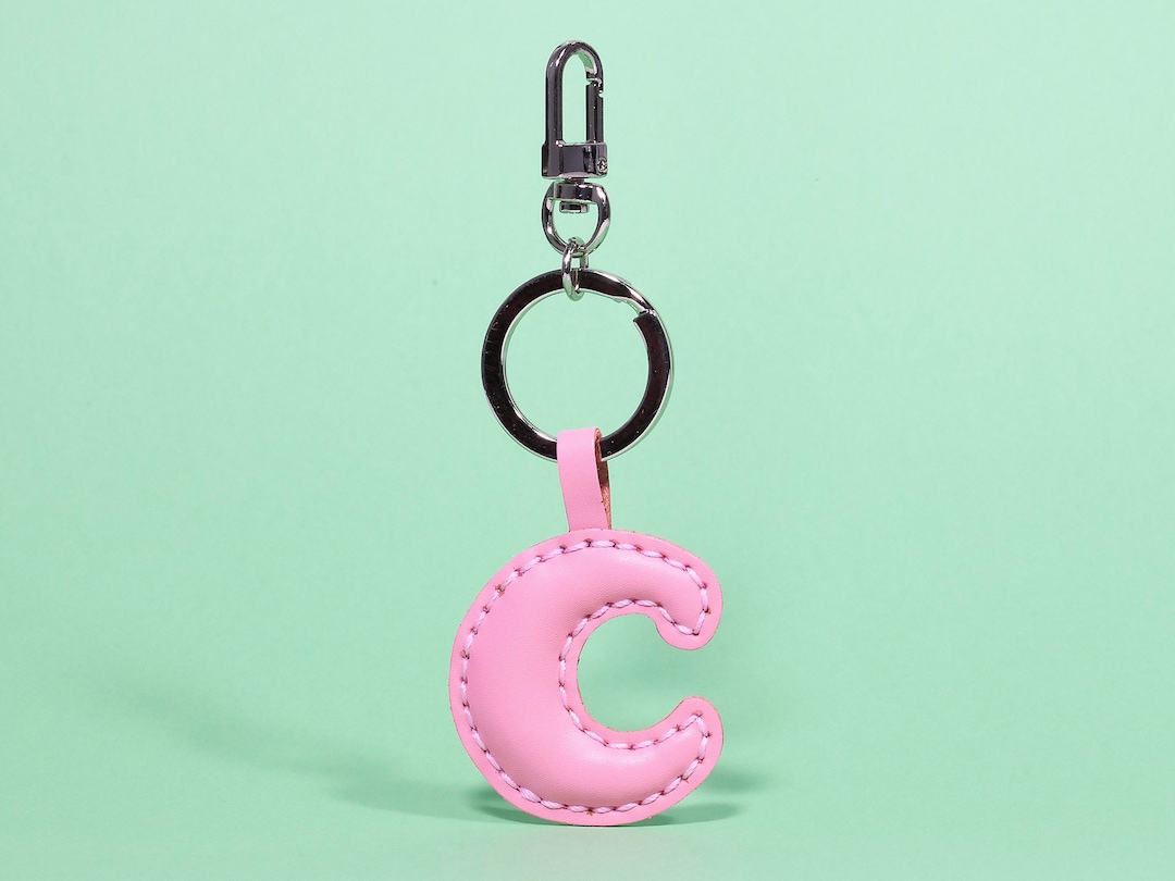 C Leather Keychain, Handmade Charm for Bags, Initial Keychain, Gift for ...