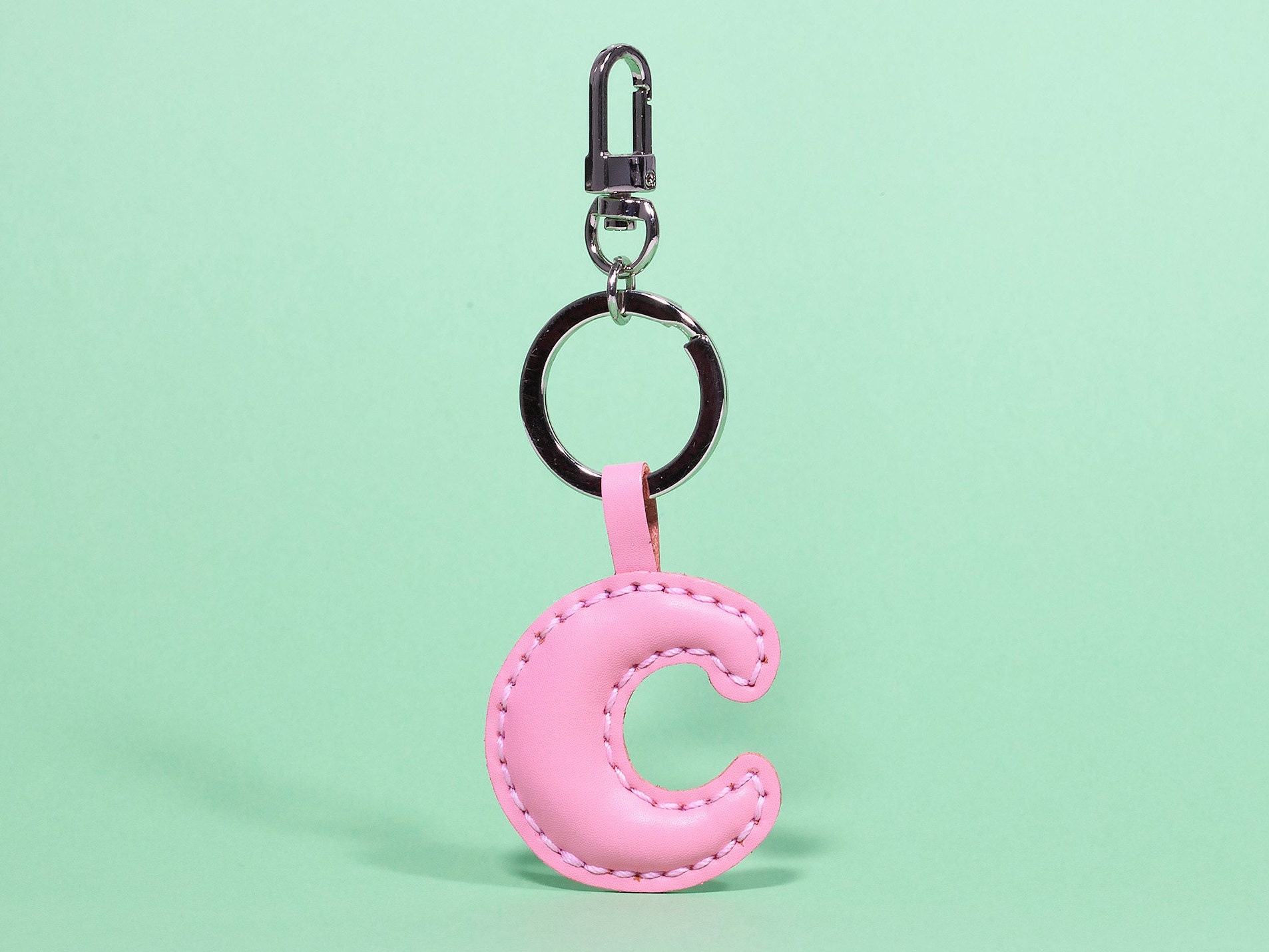 Letter C Leather Bag Charm - Personalized Initial Keychain - Handmade ...