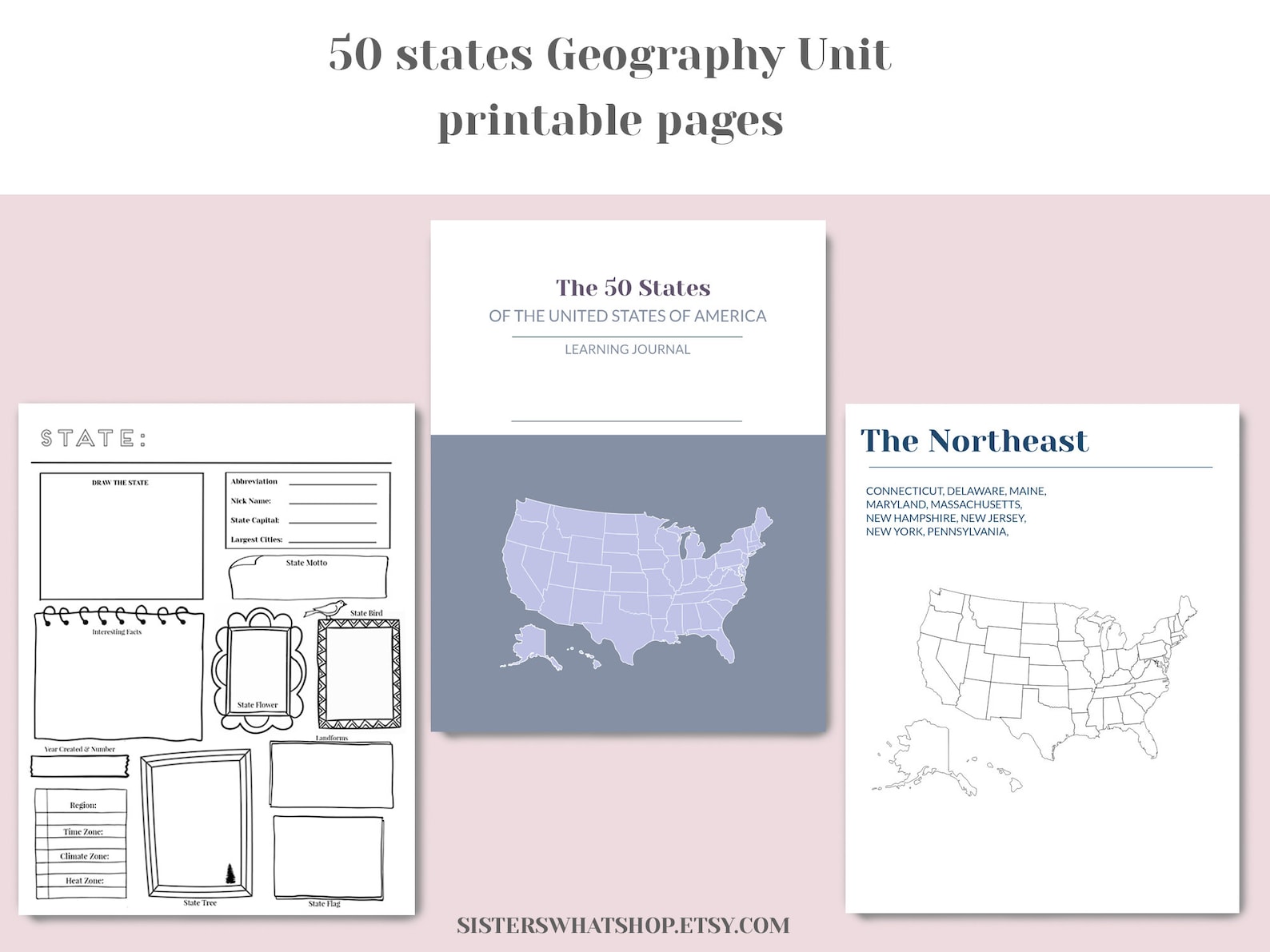 USA Geography Printable: 50 States & Capitals Research Bundle (PDF) - Etsy