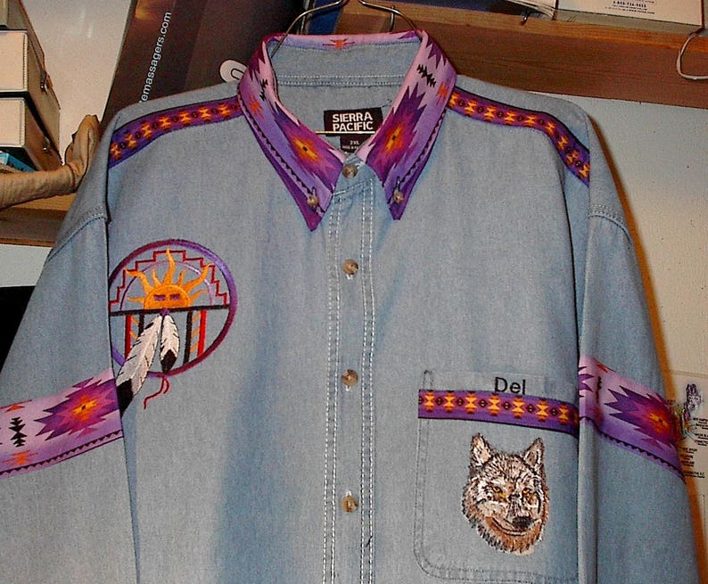 Native American Wolf Denim Shirt. - Etsy