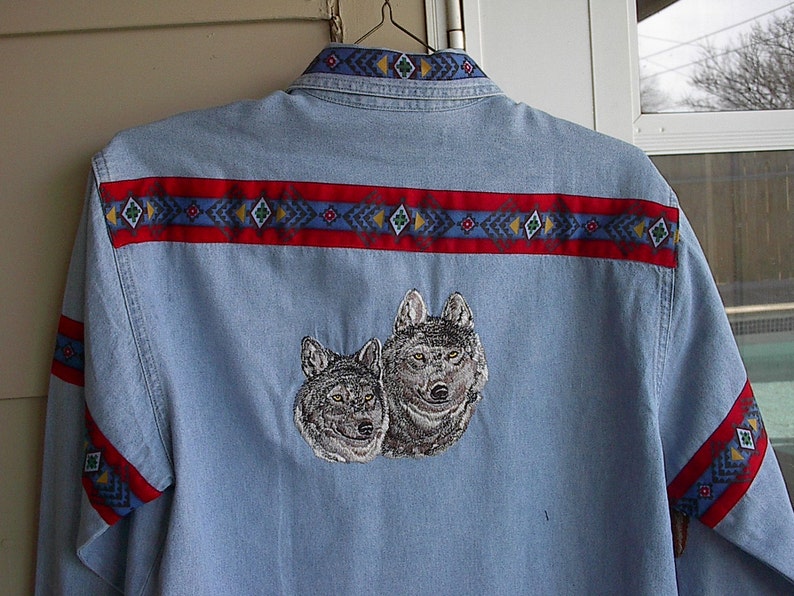 Wolf Denim Shirt Native American - Etsy
