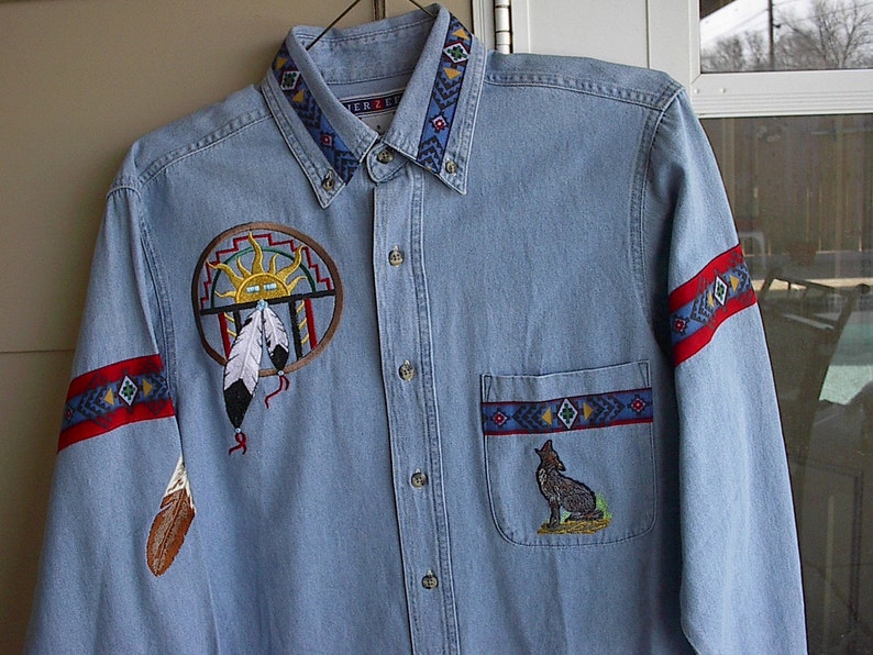 Wolf Denim Shirt - Native American - Etsy