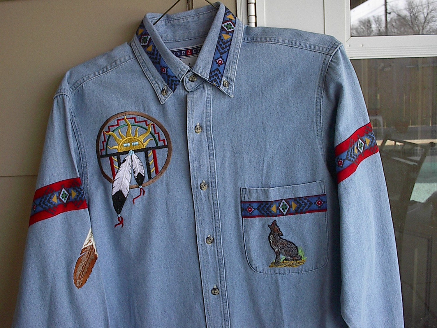 Wolf Denim Shirt Native American - Etsy