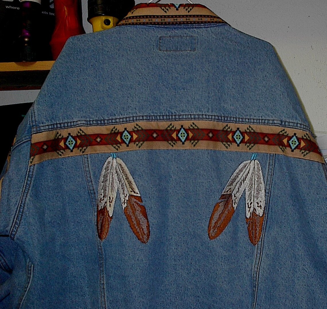 Eagle Feather Jean Jacket (embroidered) Native American - Etsy