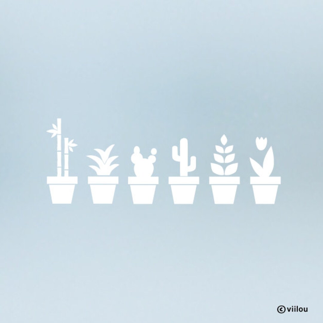 Window Decals Flowers POTS PLANTS CACTI Stickers Nature Illustration ...
