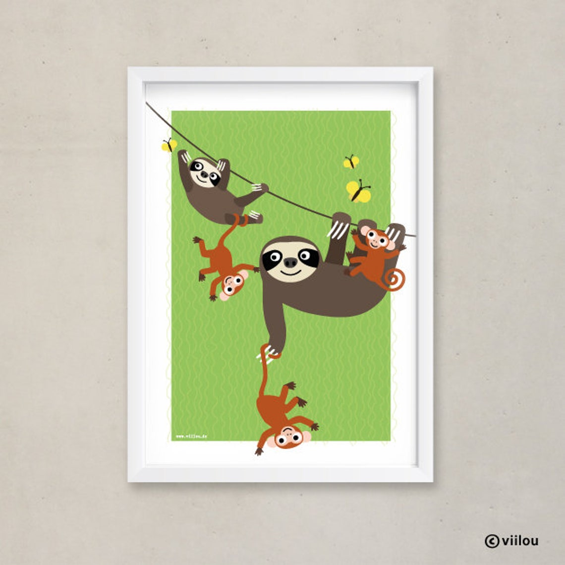 Children Poster Illustration SLOTHS and MONKEYS Print Nursery Posters ...