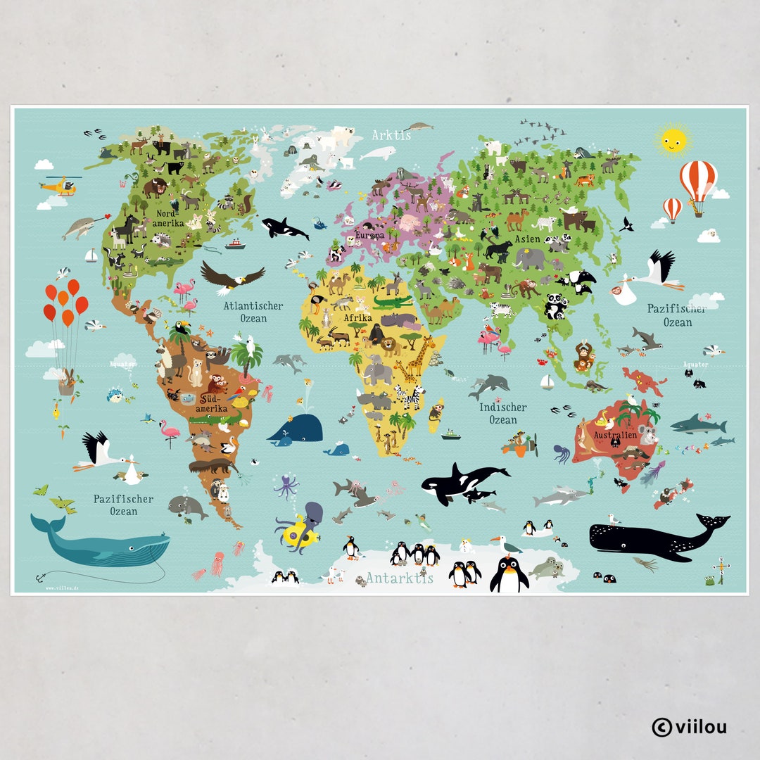 Poster World Map Children Prints Learning Posters Kids World - Etsy UK