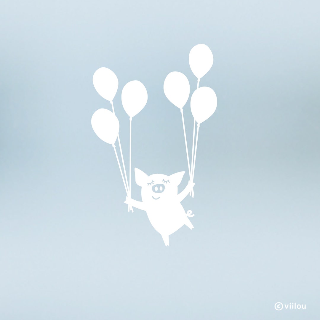 FLYING PIG Sticker Window Decals Nursery Stickers Balloons Illustration ...