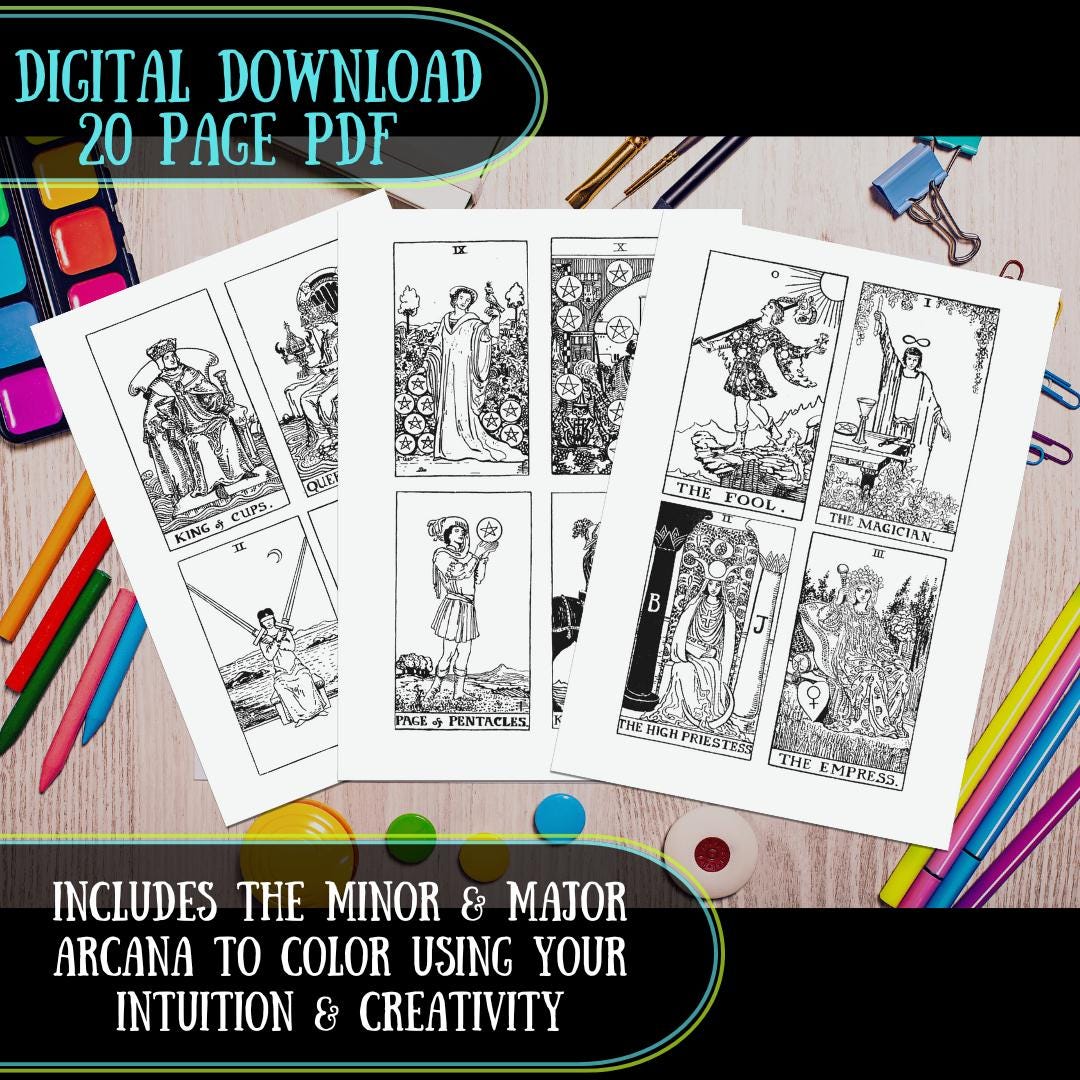Tarot Deck Coloring Pages Printable PDF Colour in Witchcraft & Magic ...