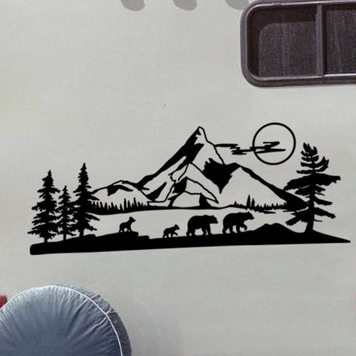 Mountain Scene Vinyl Decal Mountains & Trees Decal Camper RV - Etsy