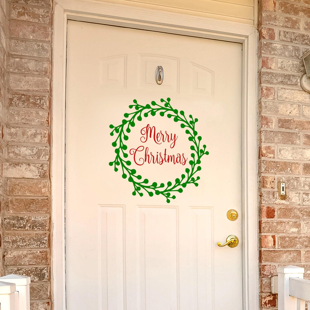 Merry Christmas Wreath Vinyl Decal Sticker - Holly Holidays - Etsy