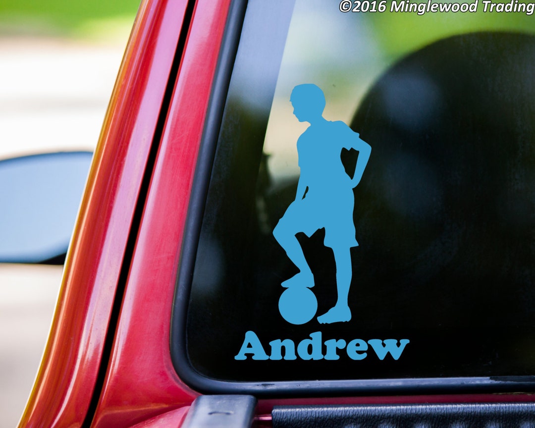 Soccer Player Boy Standing With Personalized Name - Vinyl Decal Sticker ...