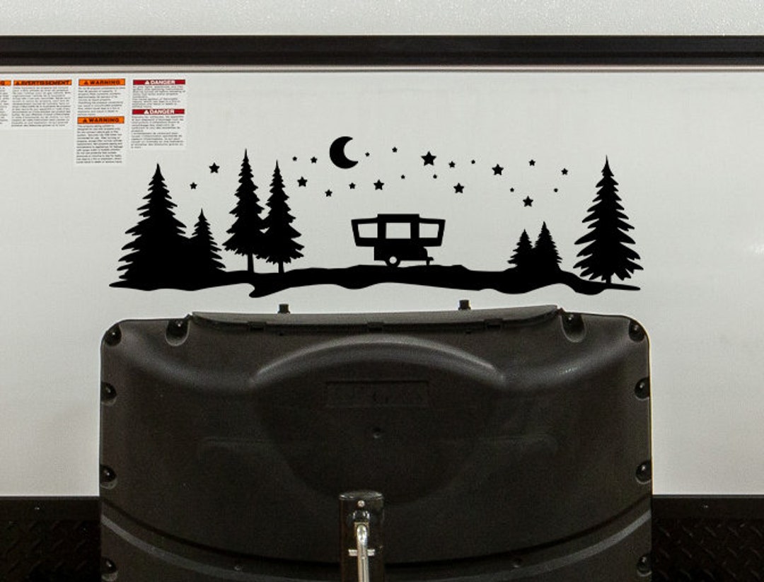 Pop-up Camper Moon Stars Vinyl Decal Trees Forest Graphics - Etsy