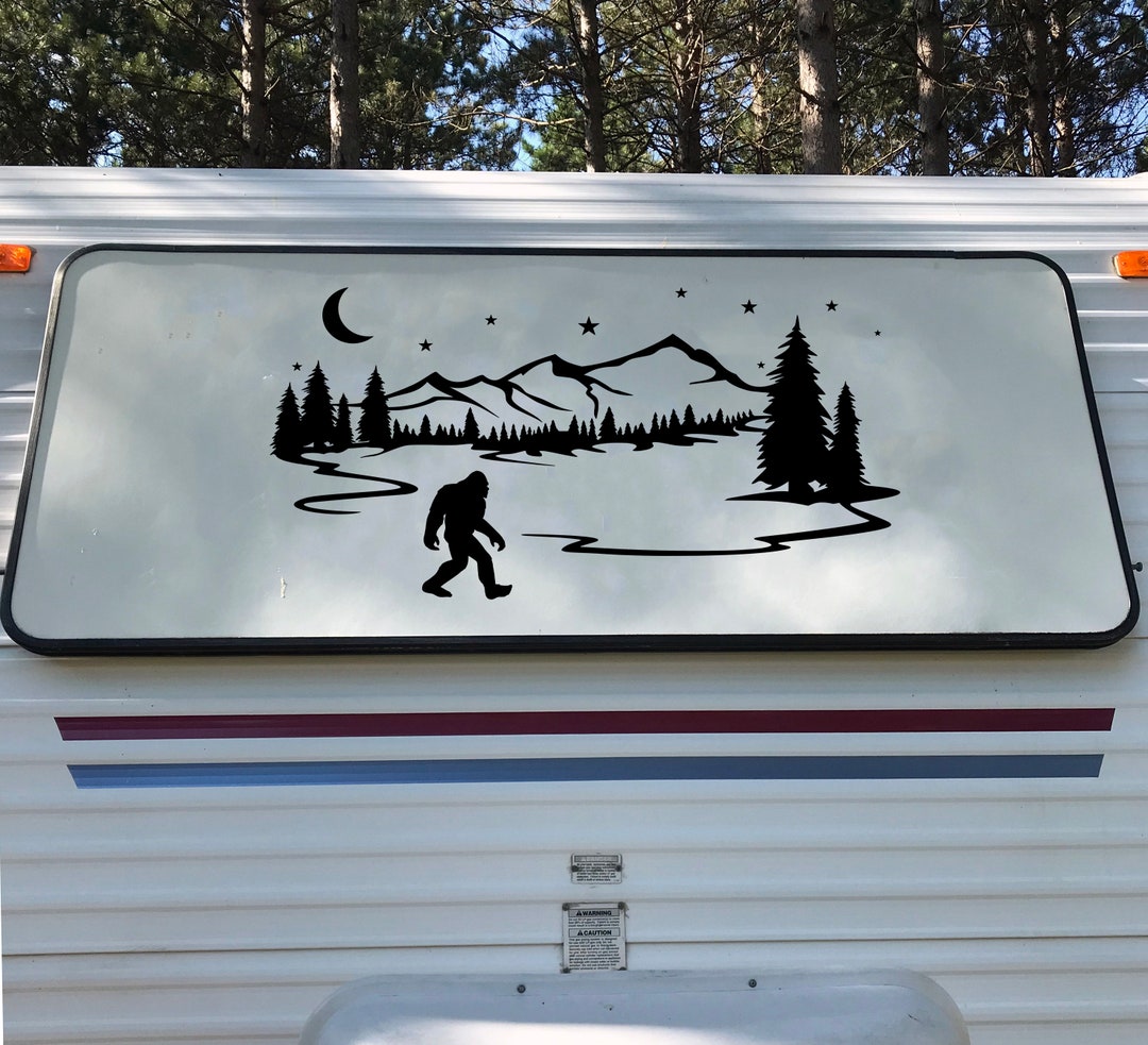Bigfoot Moon Trees Scene Vinyl Decal V4 - Sasquatch PNW Camper RV ...
