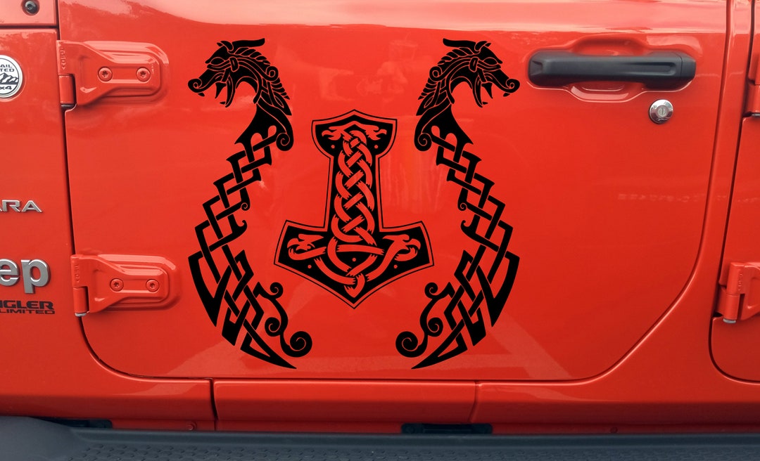 Viking Dragons With Mjolnir Vinyl Decal - Hammer Icelandic Norse ...
