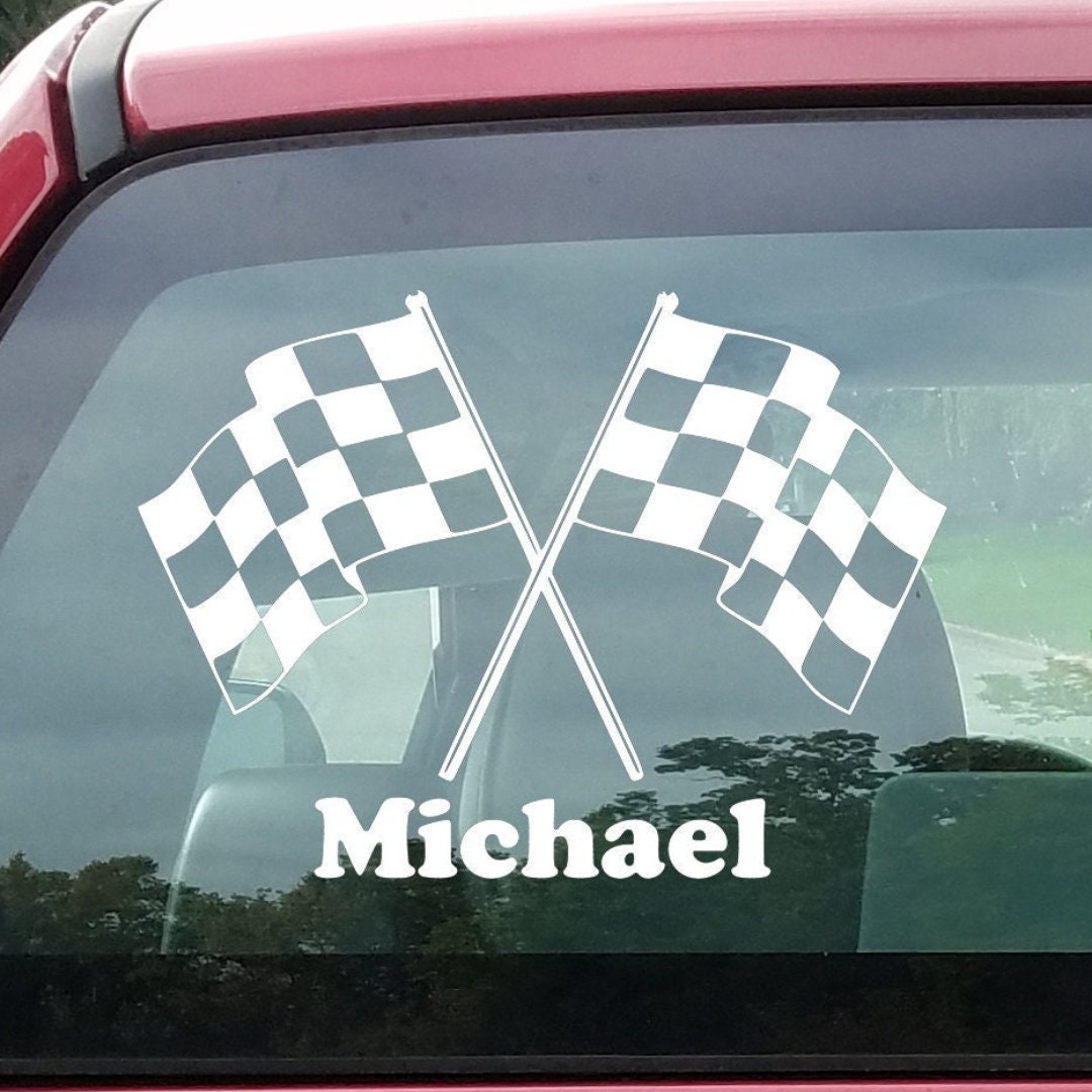 Checkered Flag With Personalized Name | Custom Racing Vinyl Decal ...