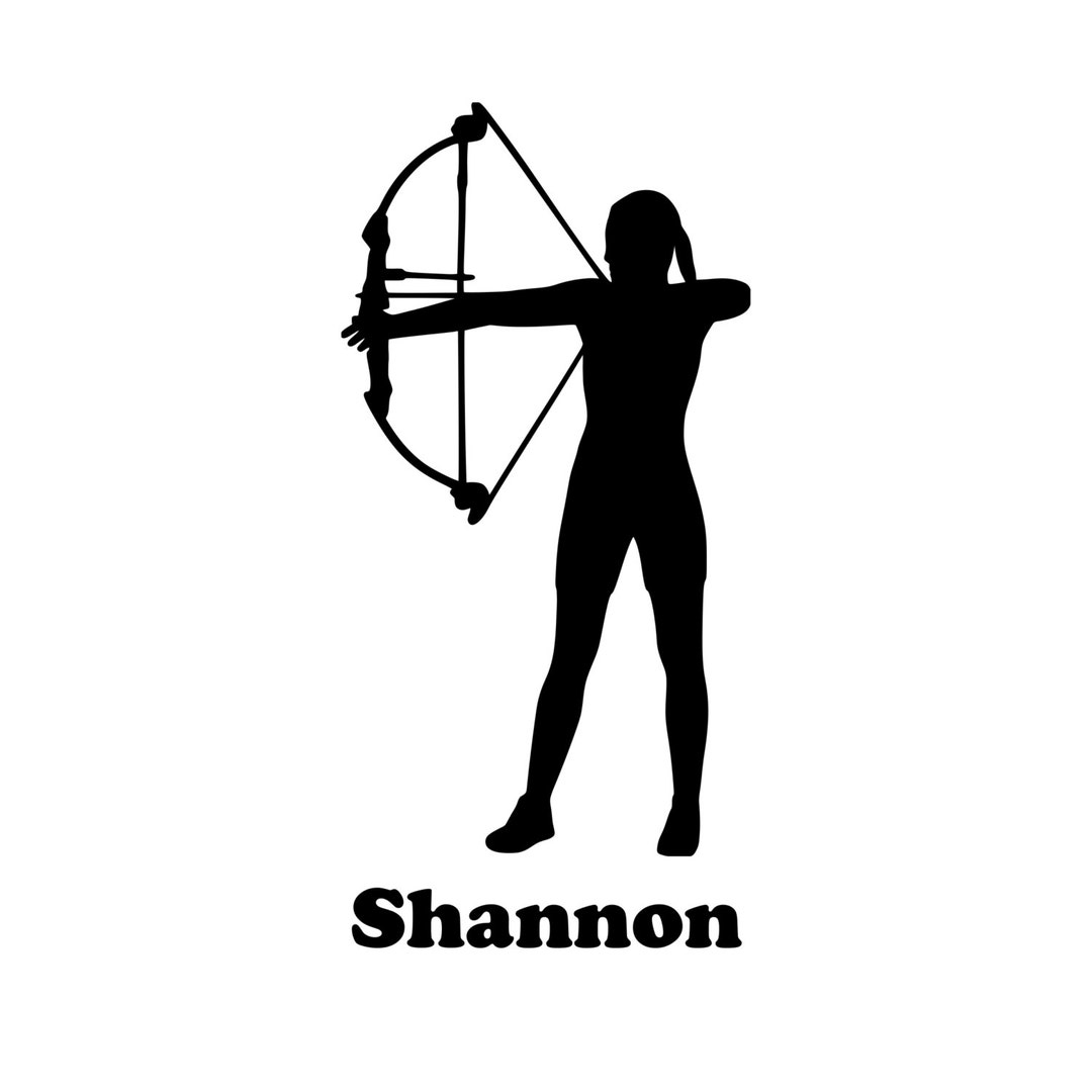 Archer With Personalized Name Vinyl Decal Sticker - Female Bow Arrow ...