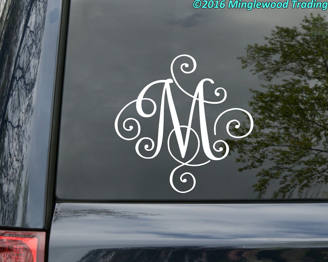 Scroll Monogram Initial Vinyl Decal Sticker Decorative Letter Script ...