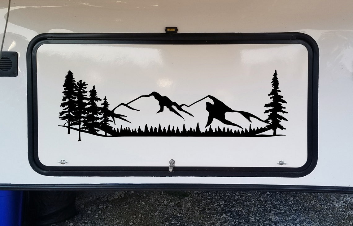 Mountains Forest Scene Vinyl Decal V1 - Camper RV Travel Trailer ...