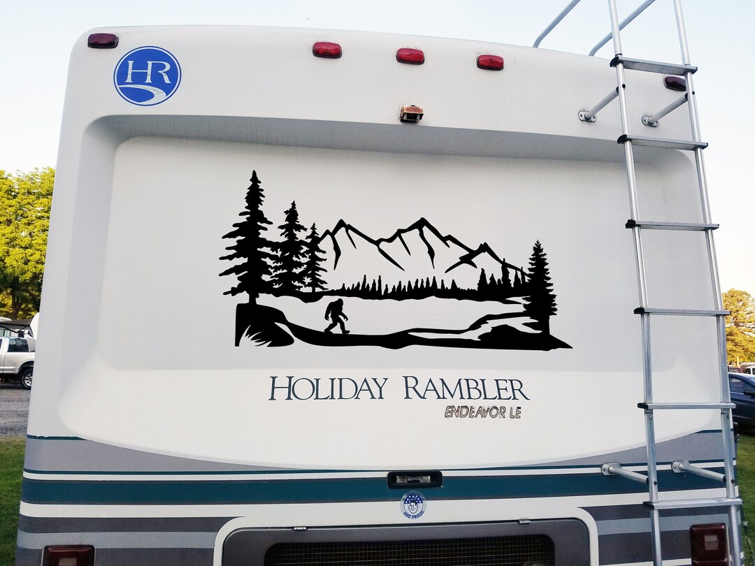 Bigfoot Mountain Trees Scene Vinyl Decal V1 - Camper RV Travel Trailer ...
