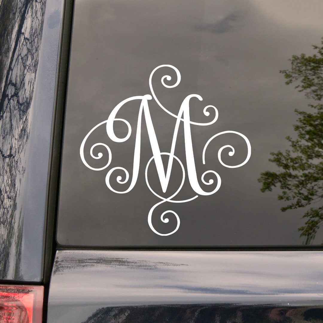 Scroll Monogram Initial Vinyl Decal Sticker | Decorative Letter Script ...