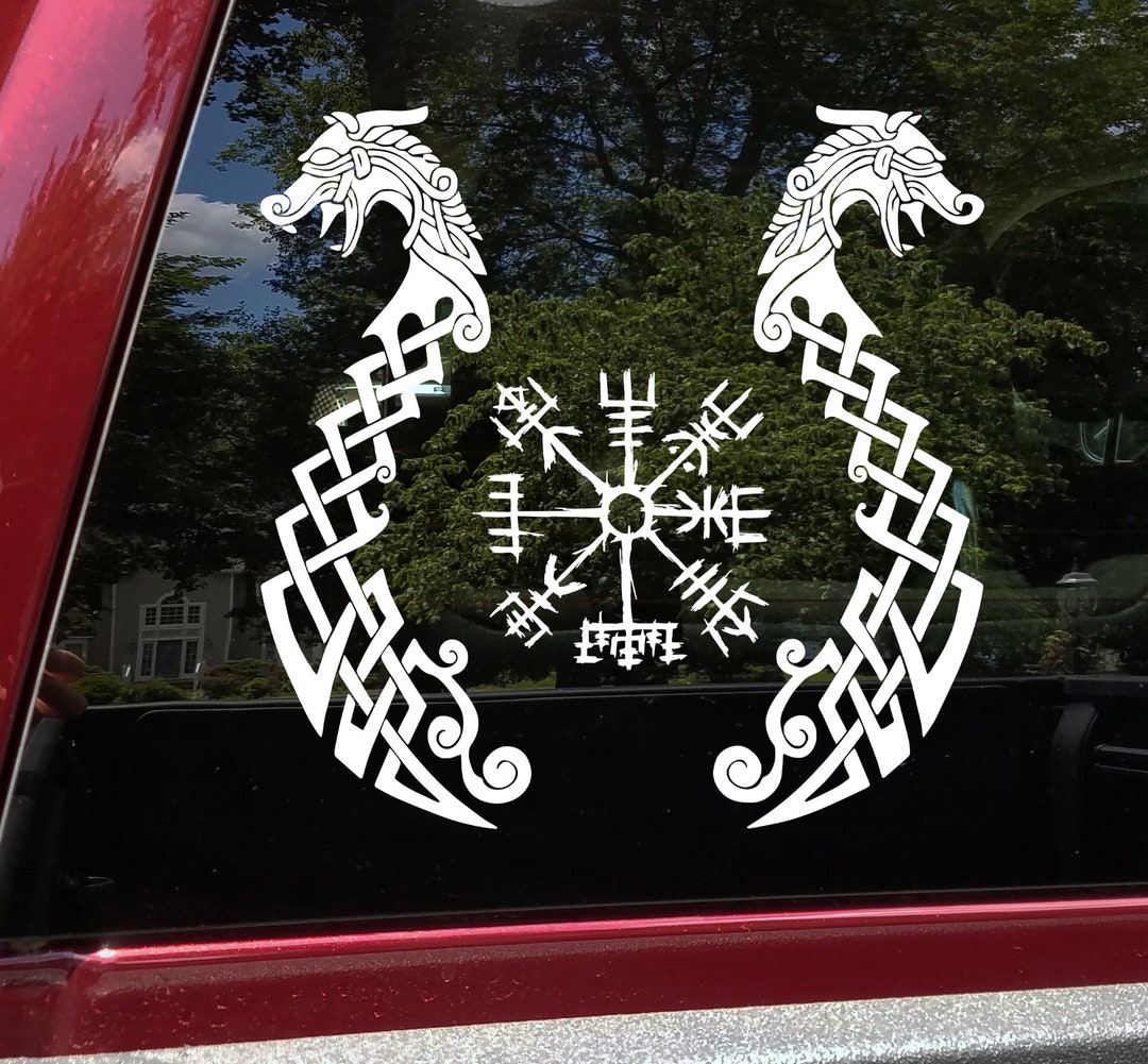 Viking Dragons With Viking Compass Vinyl Decal V1 Fafnir Vegvisir Norse ...