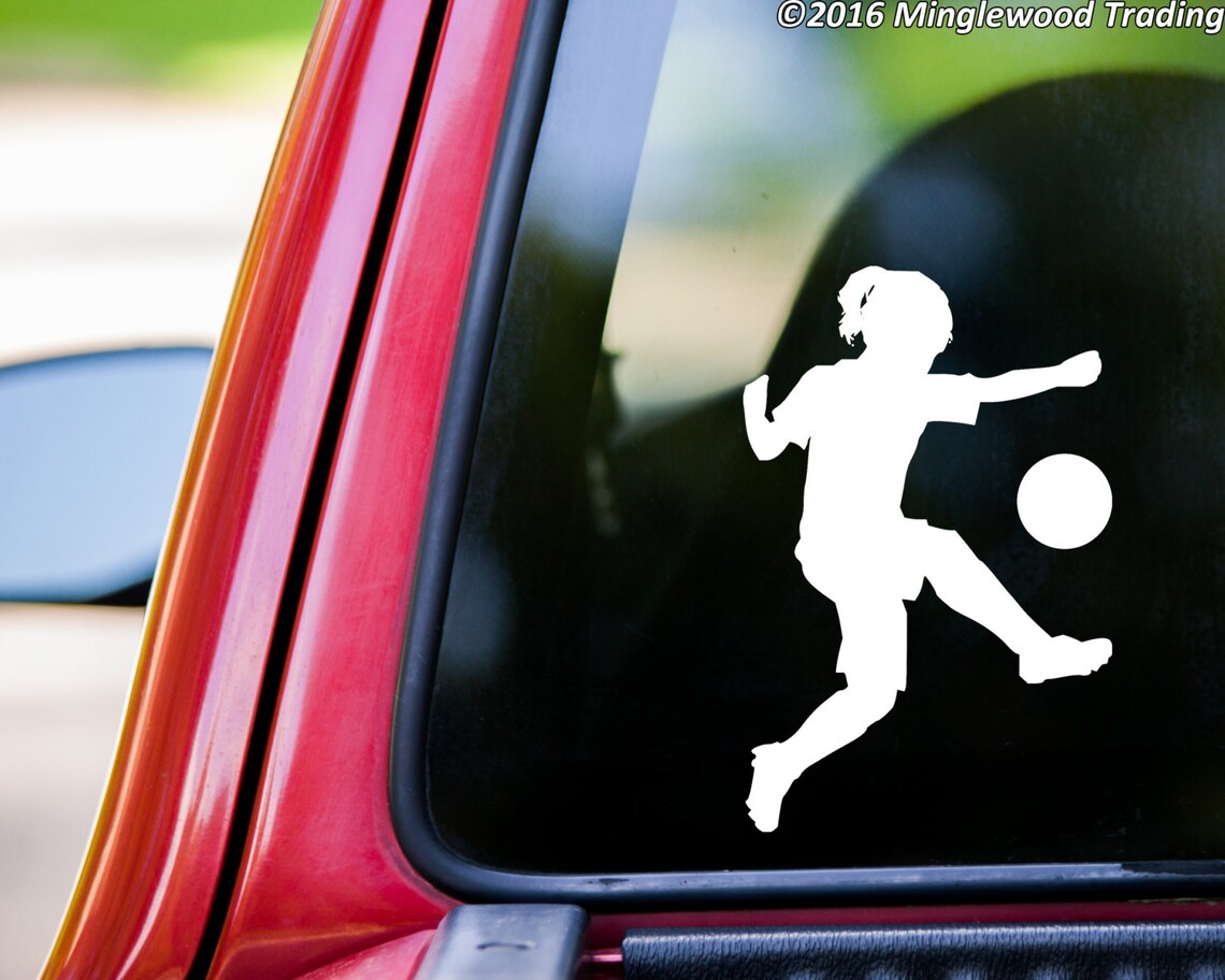 Soccer Player Vinyl Decal Sticker Girl Kicking Ball Female - Etsy