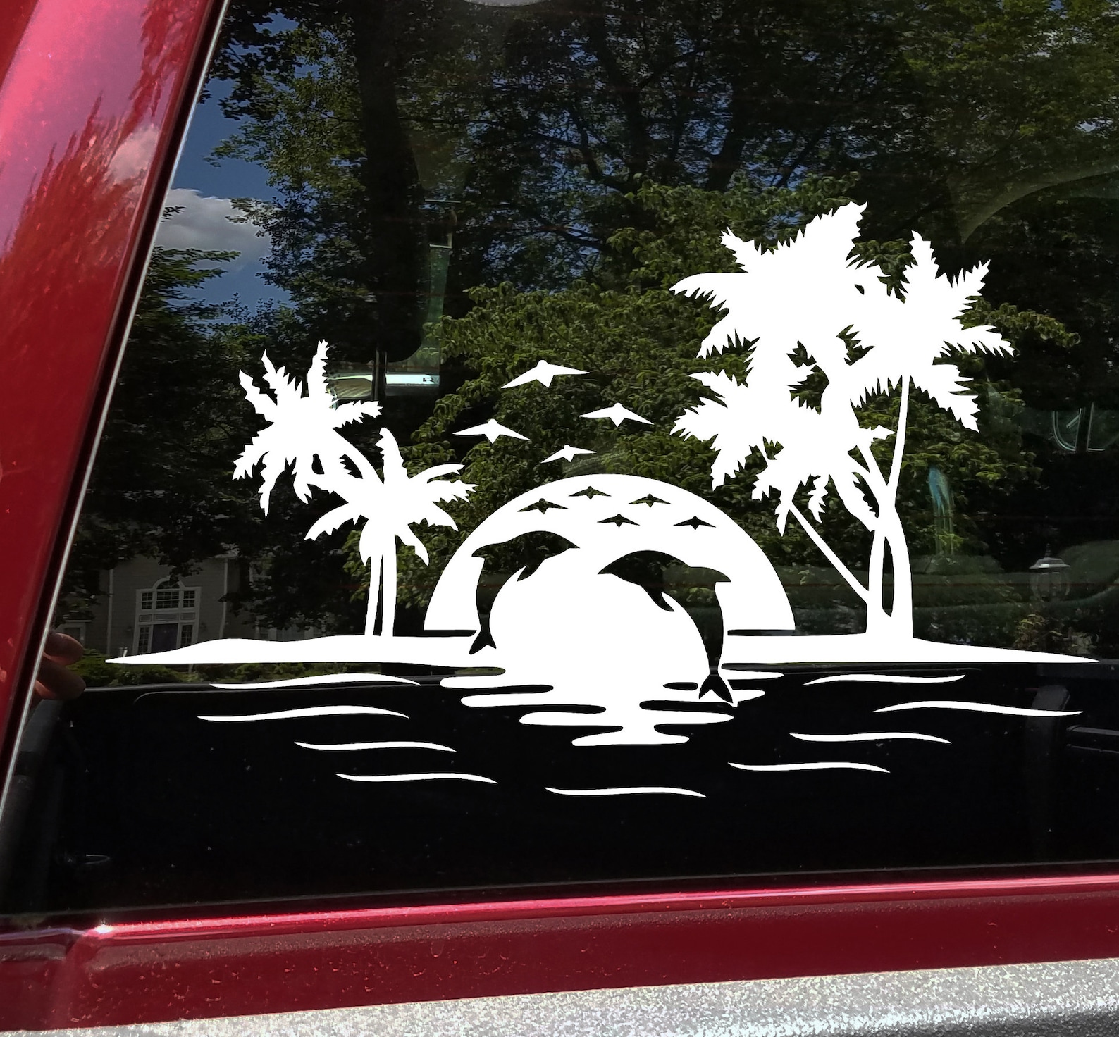Beach Dolphins Palm Trees Scene Vinyl Decal Ocean Camper RV - Etsy