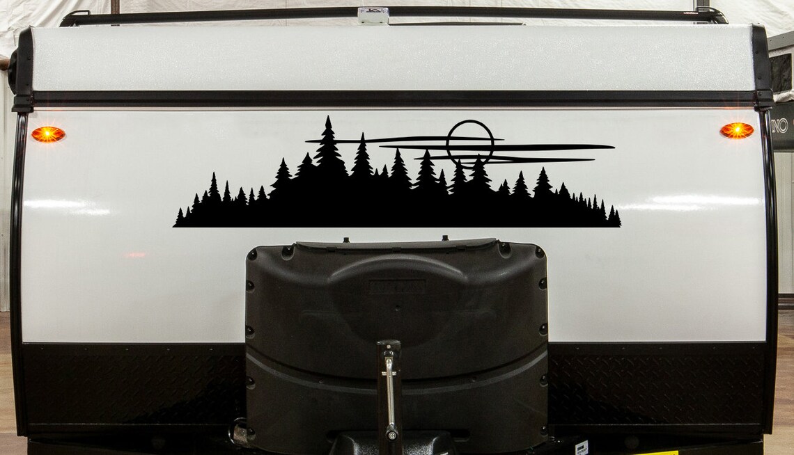 Moon Forest Tree Line Scene Vinyl Decal V2 - RV Graphics Camping - Die ...