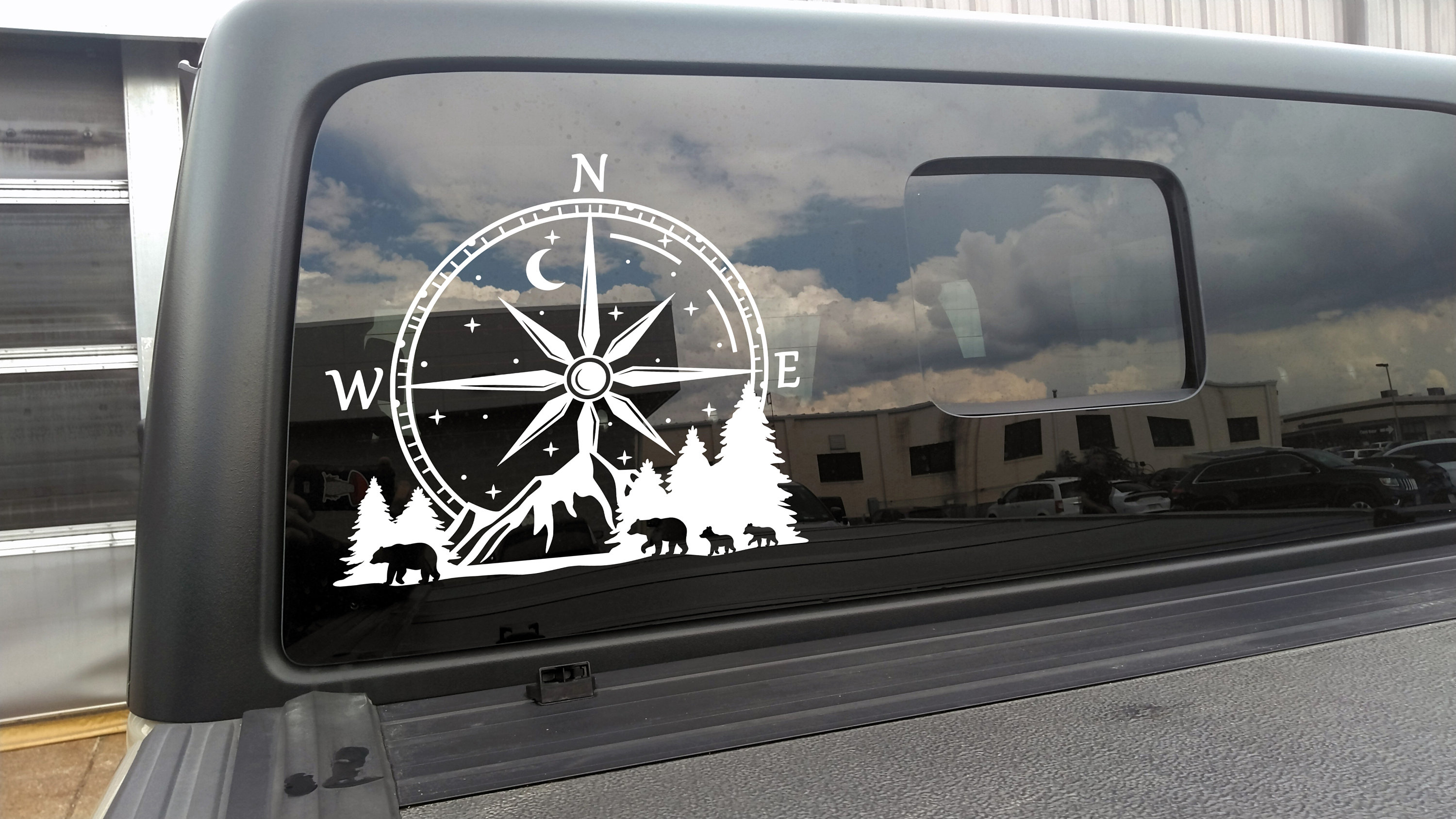 Compass Bear Family Mountain Vinyl Decal V1 - Forest Moon Stars Scene ...